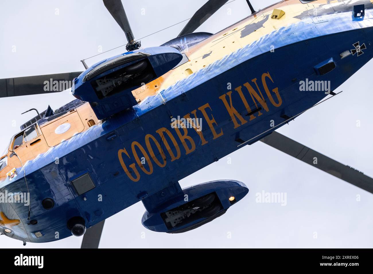 10 August 2024, Mecklenburg-Western Pomerania, Rostock-Warnemünde: A Sea King Mk41 SAR ...