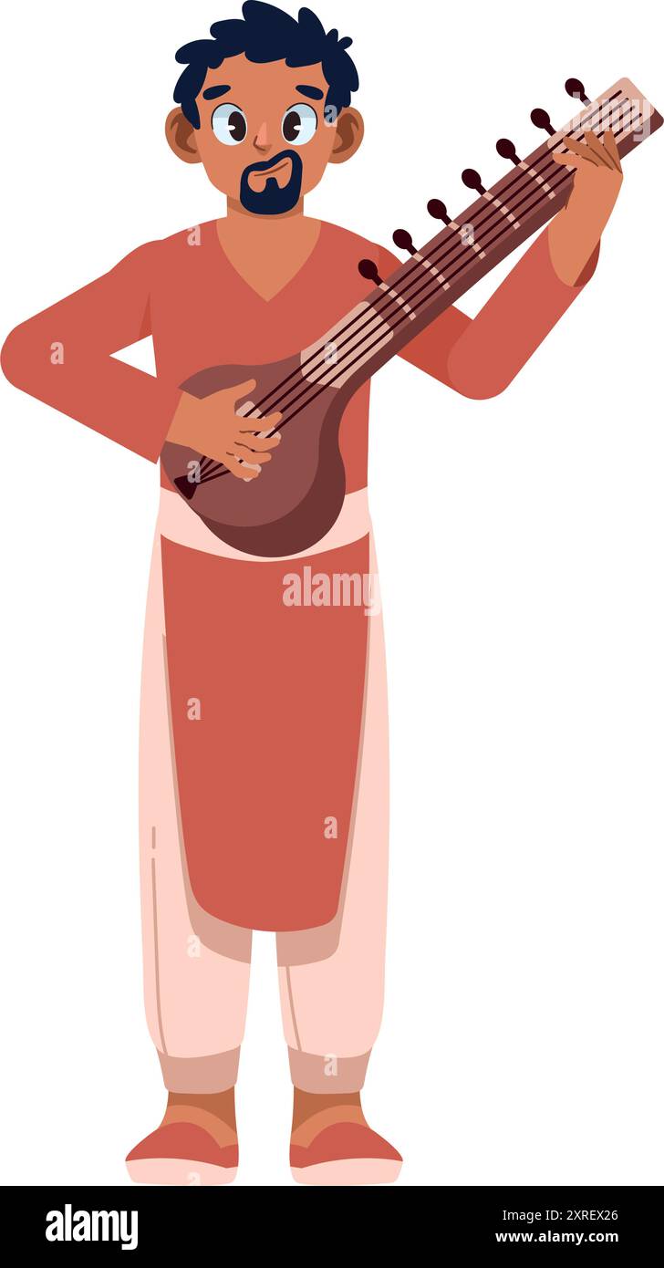 cartoon indian man playing sitar Stock Vector Image & Art - Alamy