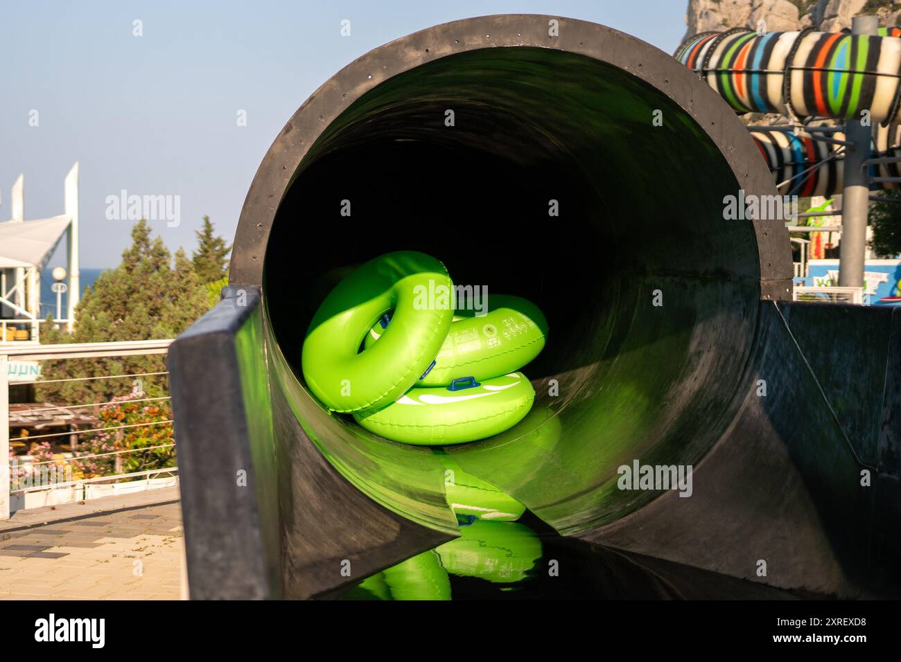 Water Slide Tubes Amusement Park Summer Fun Stock Photo - Alamy