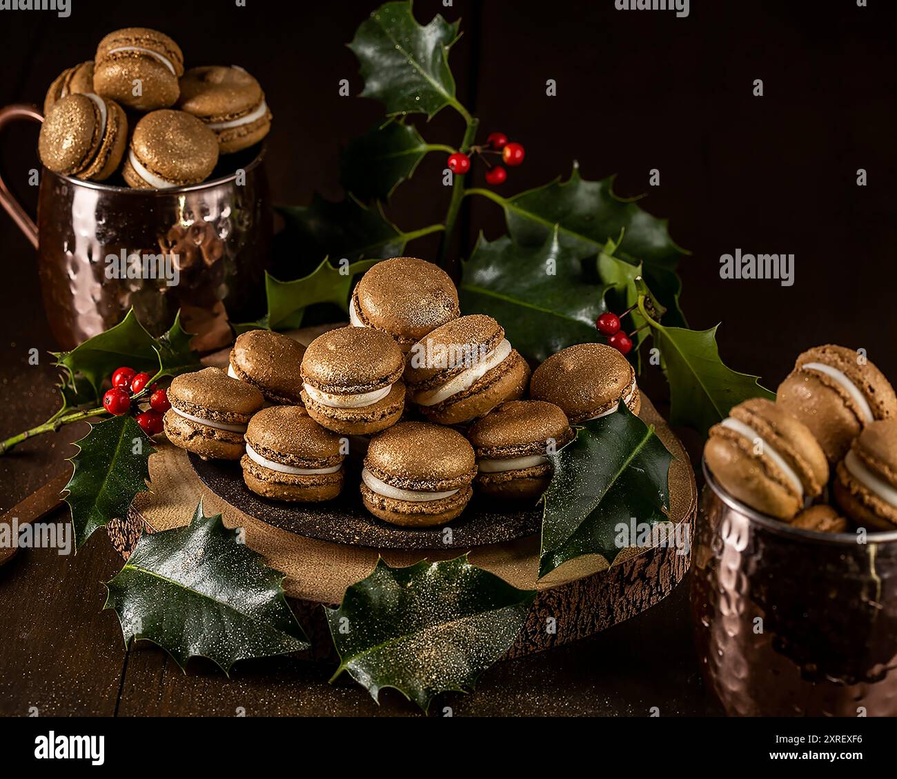 Christmas gold macchiato macarons Stock Photo - Alamy