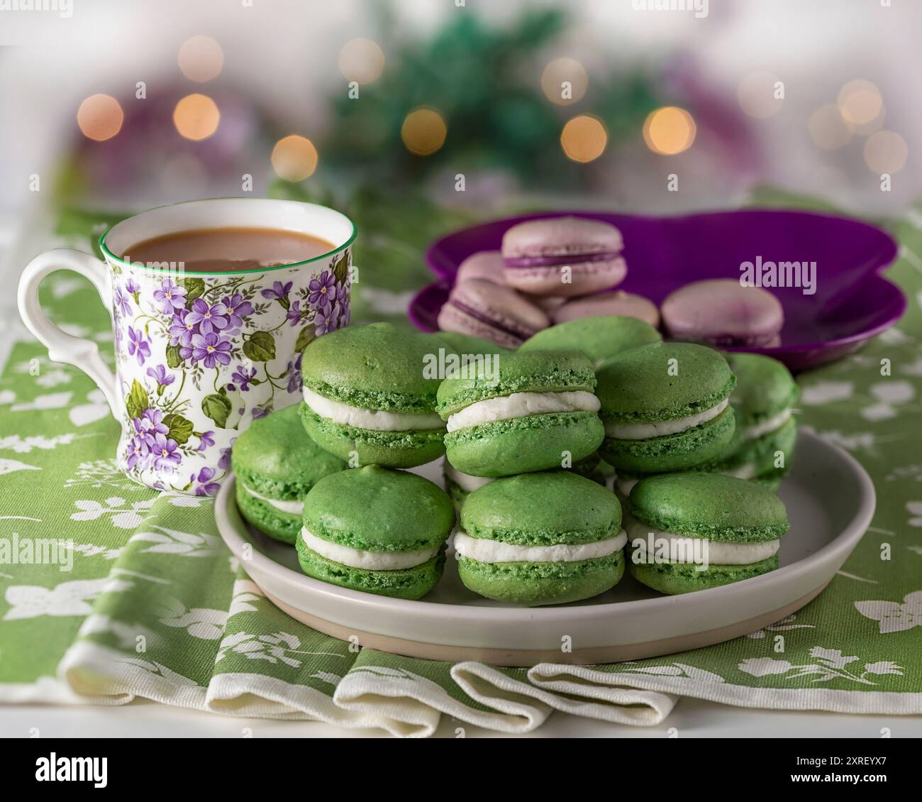 Bridgerton inspired afternoon tea with macarons Stock Photo - Alamy