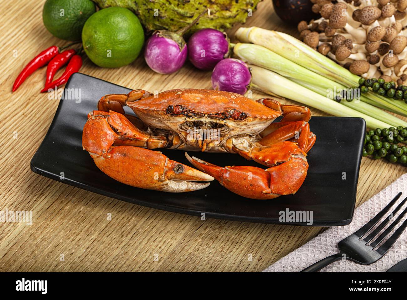 Delicous luxury steamed red crab in the plate Stock Photo - Alamy