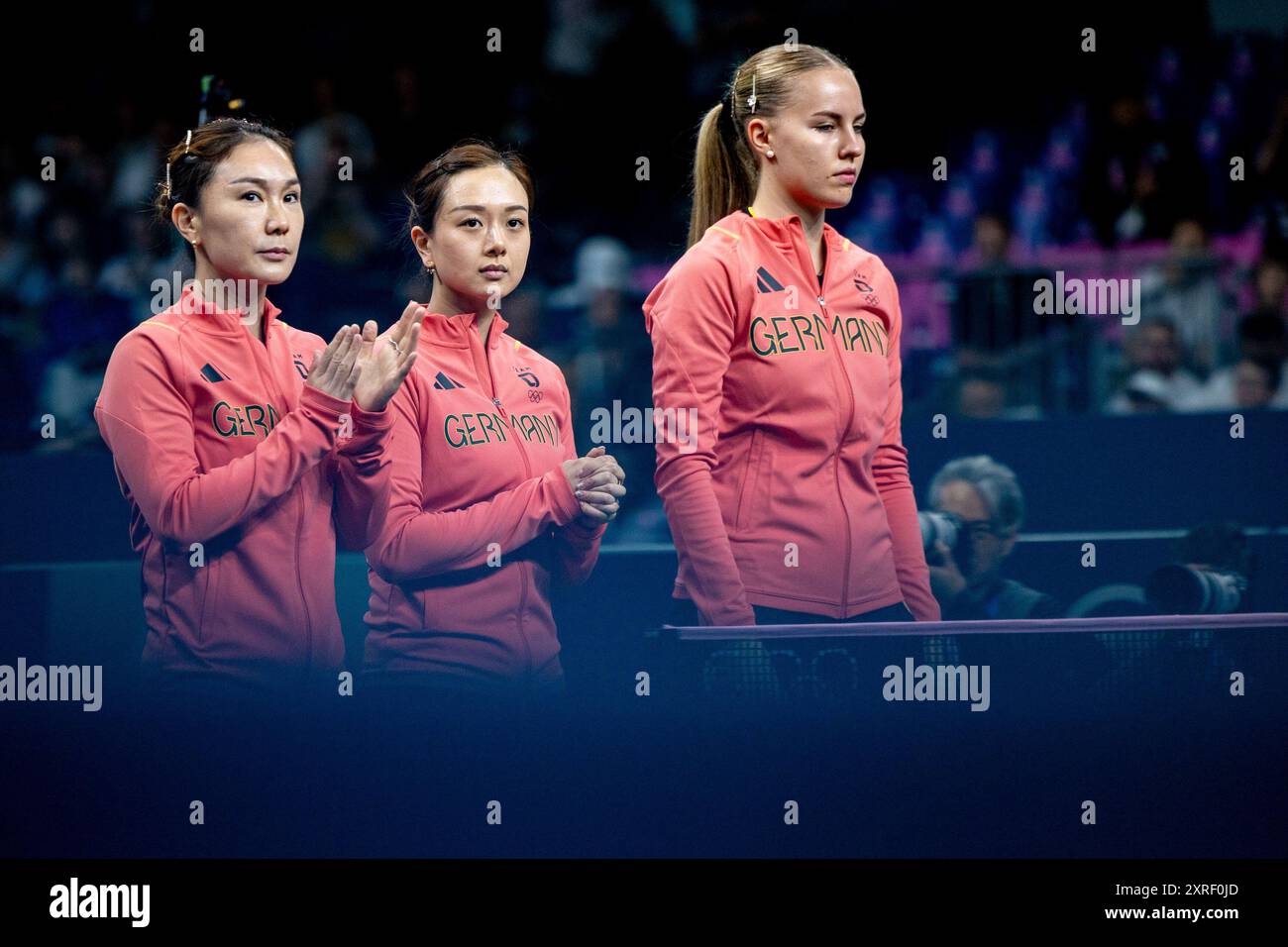 SHAN Xiaona, WAN Yuan, Annett KAUFMANN (GER) vor dem Match gegen ...