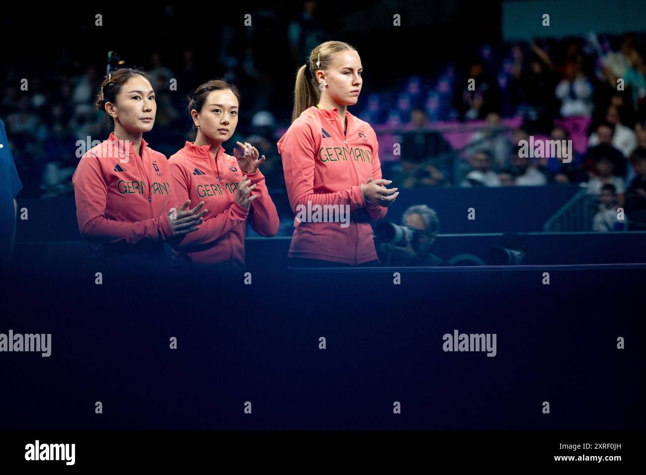 SHAN Xiaona, WAN Yuan, Annett KAUFMANN (GER) vor dem Match gegen ...
