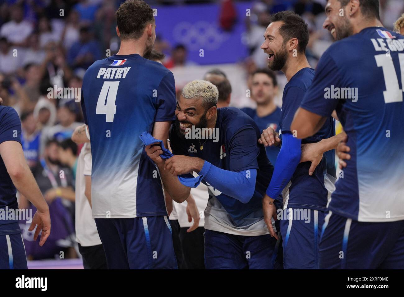 Paris, France. 10th Aug, 2024. Earvin Ngapeth (9) celebrate after ...