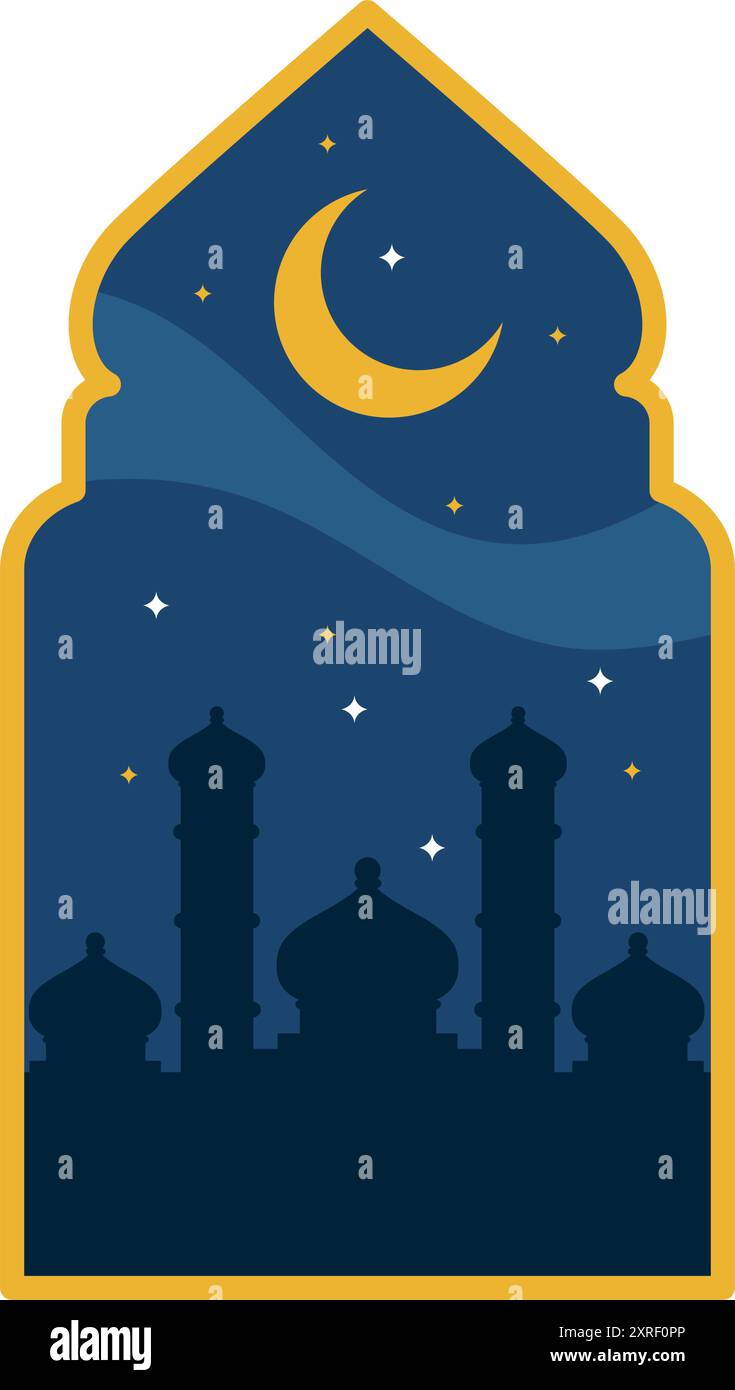islam scene background with moonlight in mosque portal Stock Vector ...