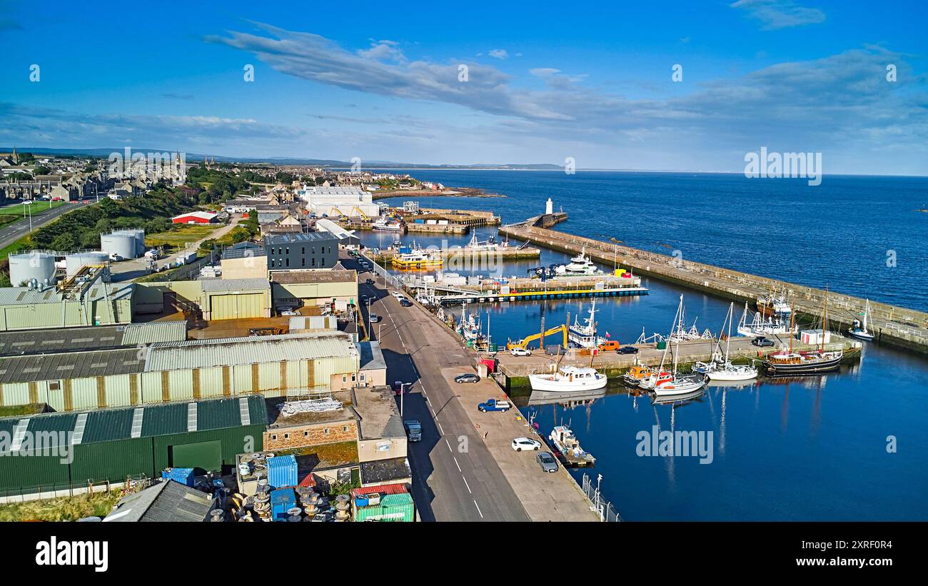 Buckie Harbour Moray Firth in summer the piers and quays with moored ...