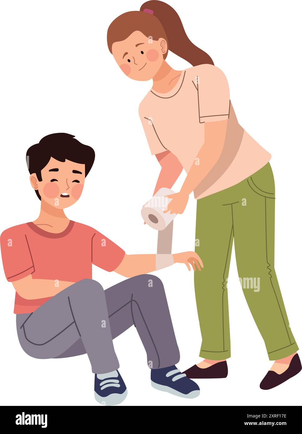 woman giving first aid to a boy Stock Vector Image & Art - Alamy