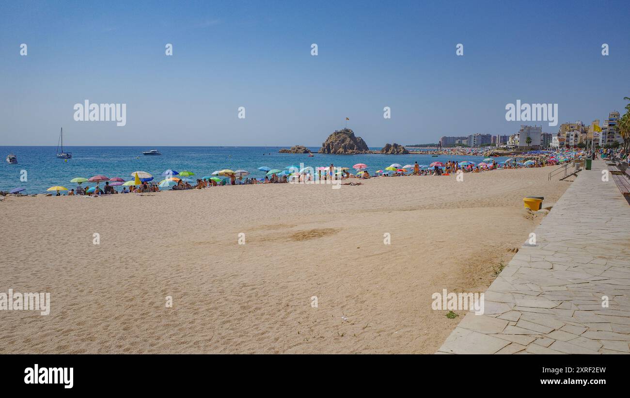 Blanes, Spain - 10 Aug, 2024: Summertime views of Blanes Beach and the ...