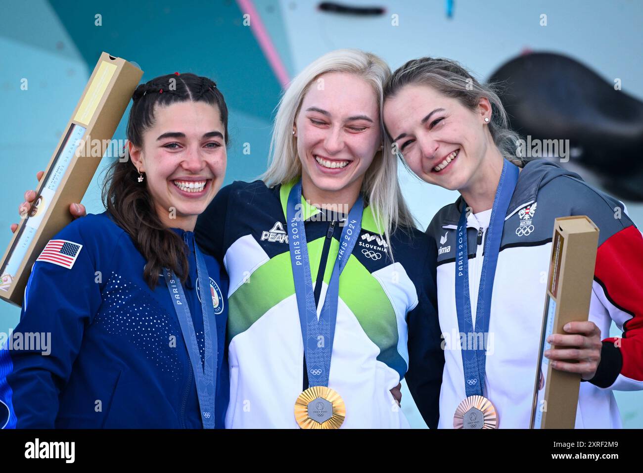 Brooke Raboutou ( USA ) Silver medal, Janja Garnbret ( SLO ) Gold medal ...