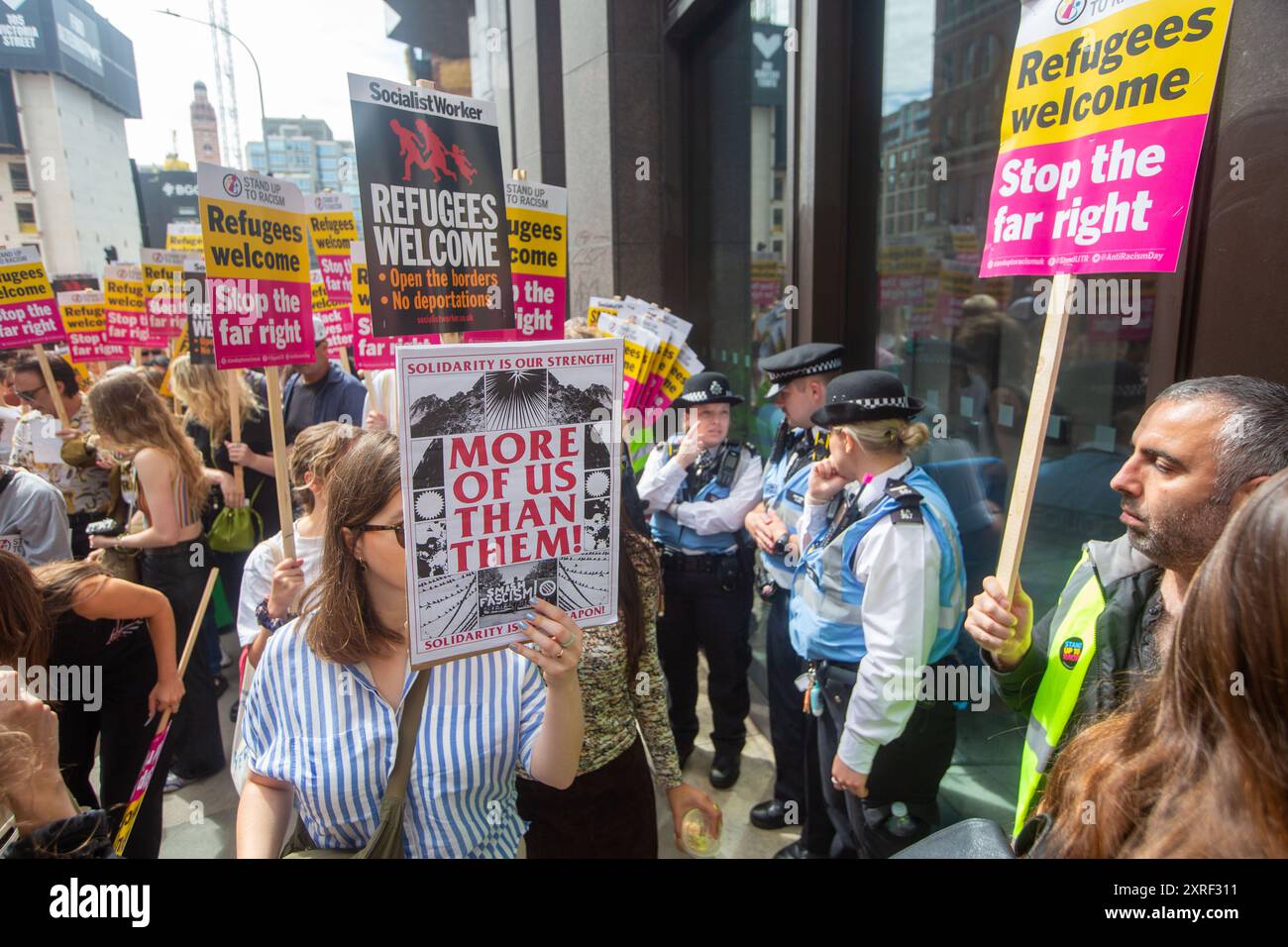 London, England, UK. 10th Aug, 2024. Anti-racism activists protest ...