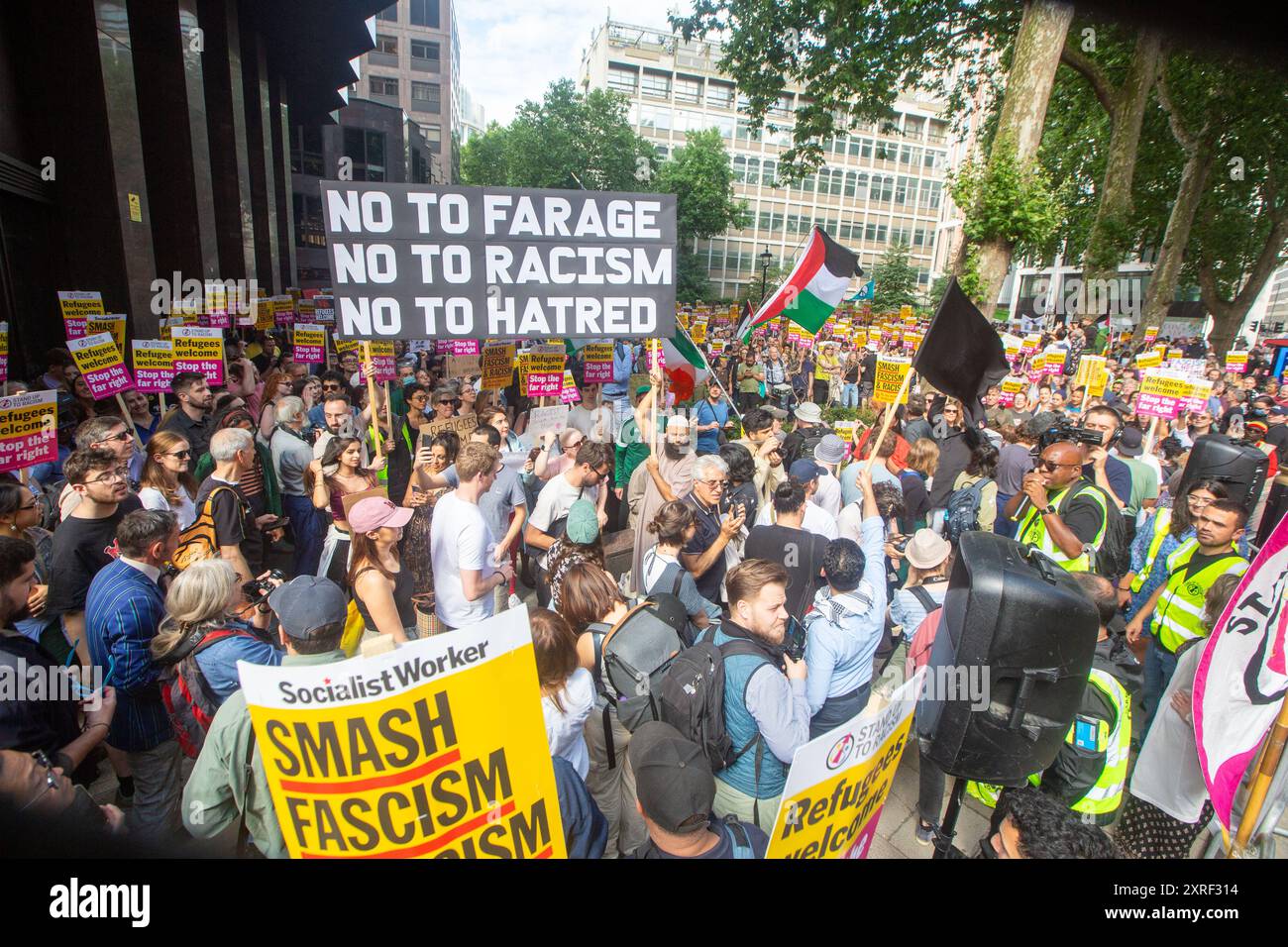 London, England, UK. 10th Aug, 2024. Anti-racism activists protest ...