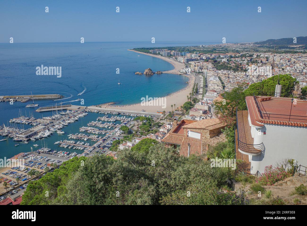 Blanes, Spain - 10 Aug, 2024: Summertime views of Blanes Beach and the ...