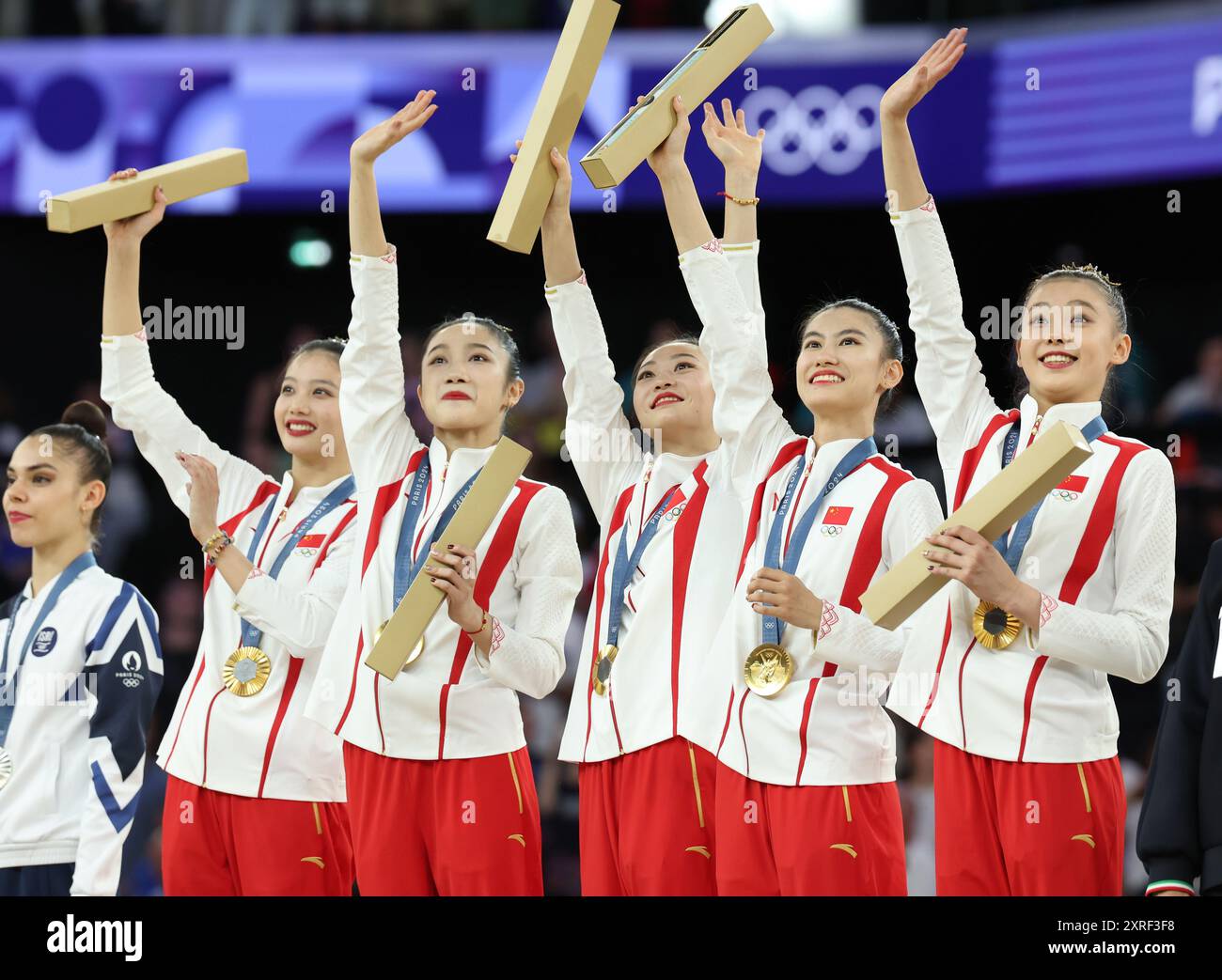 Paris, France. 10th Aug, 2024. Team China attend the awarding ceremony ...