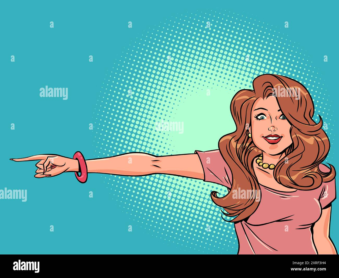 The woman points to the side. Directing the customer journey ...