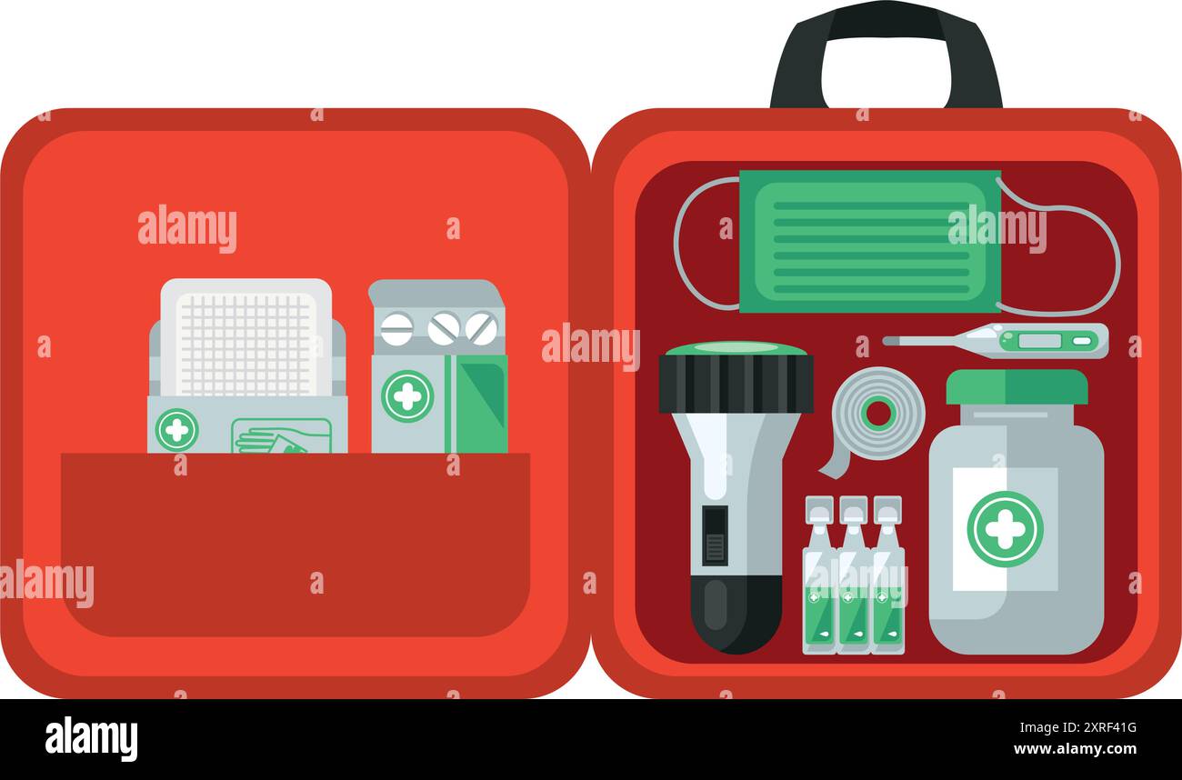 open first aid kit with medicines supplies Stock Vector Image & Art - Alamy