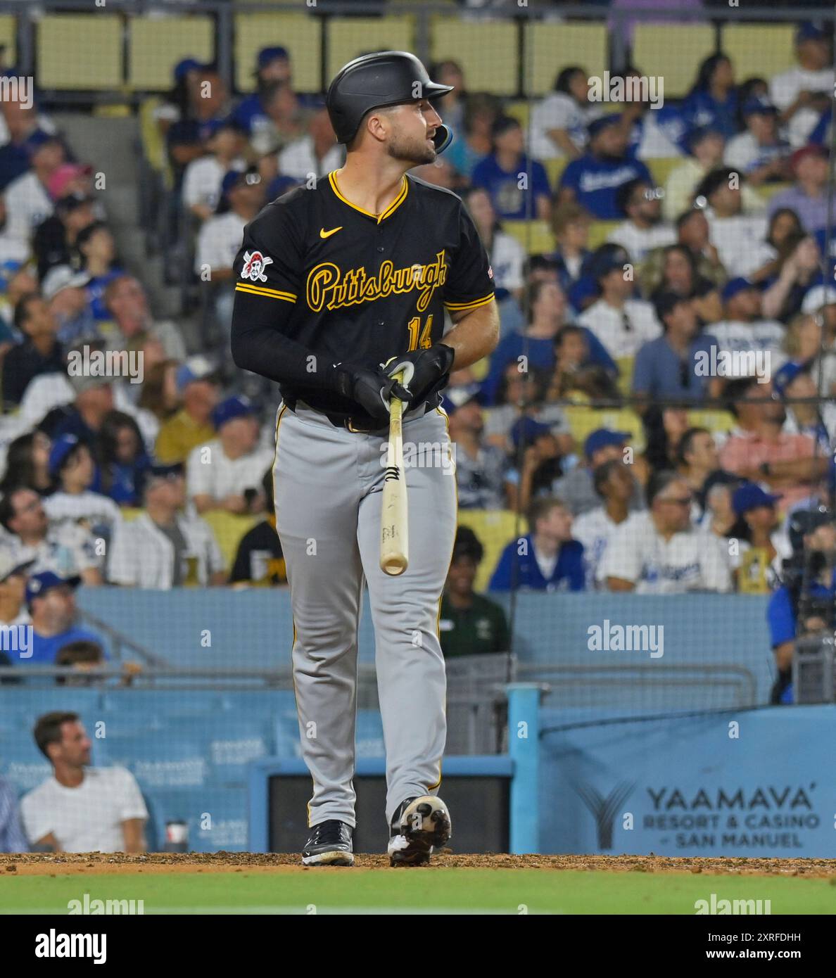 Pittsburgh Pirates DH Joey Bart hits a a three-run homer off Los ...