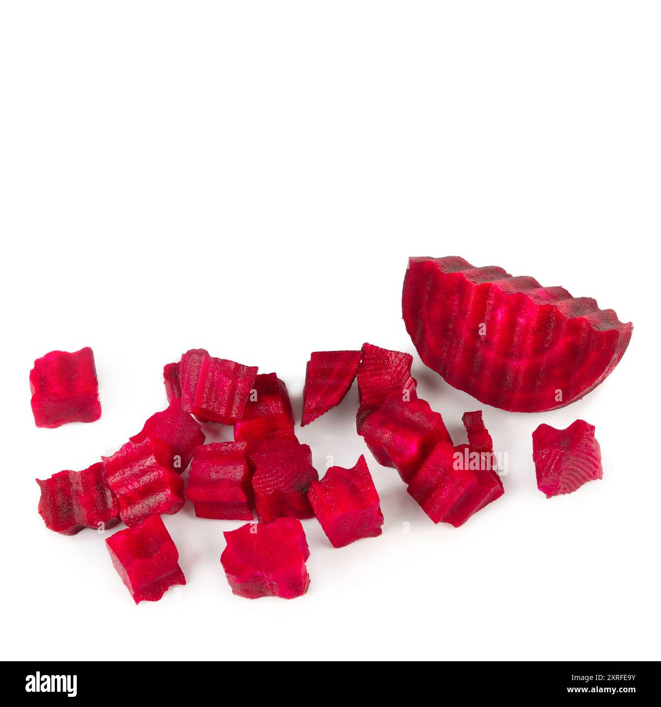 Pieces of juicy red beetroot isolated on white background. Free space ...