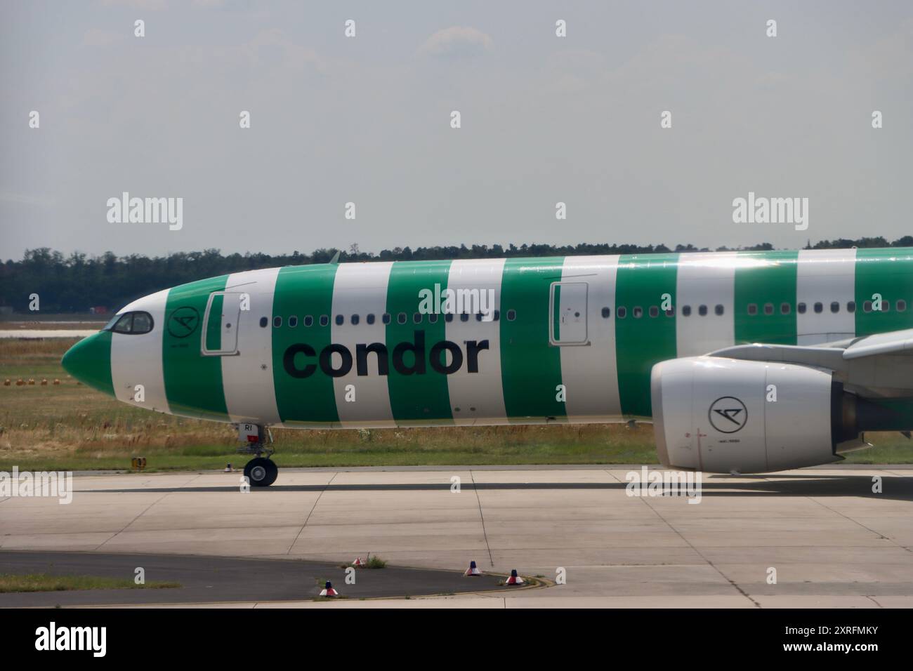 Colorfully striped Condor airlines jet plane at Frankfurt airport in ...