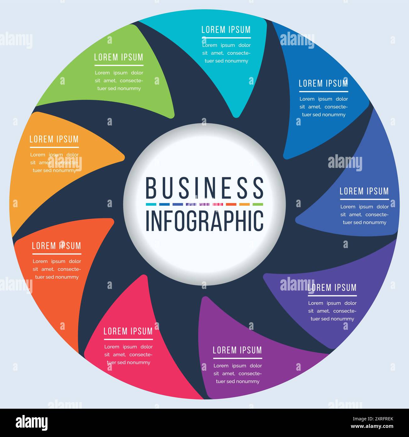 Infographic template 9 options, objects, elements or steps business information circle ...