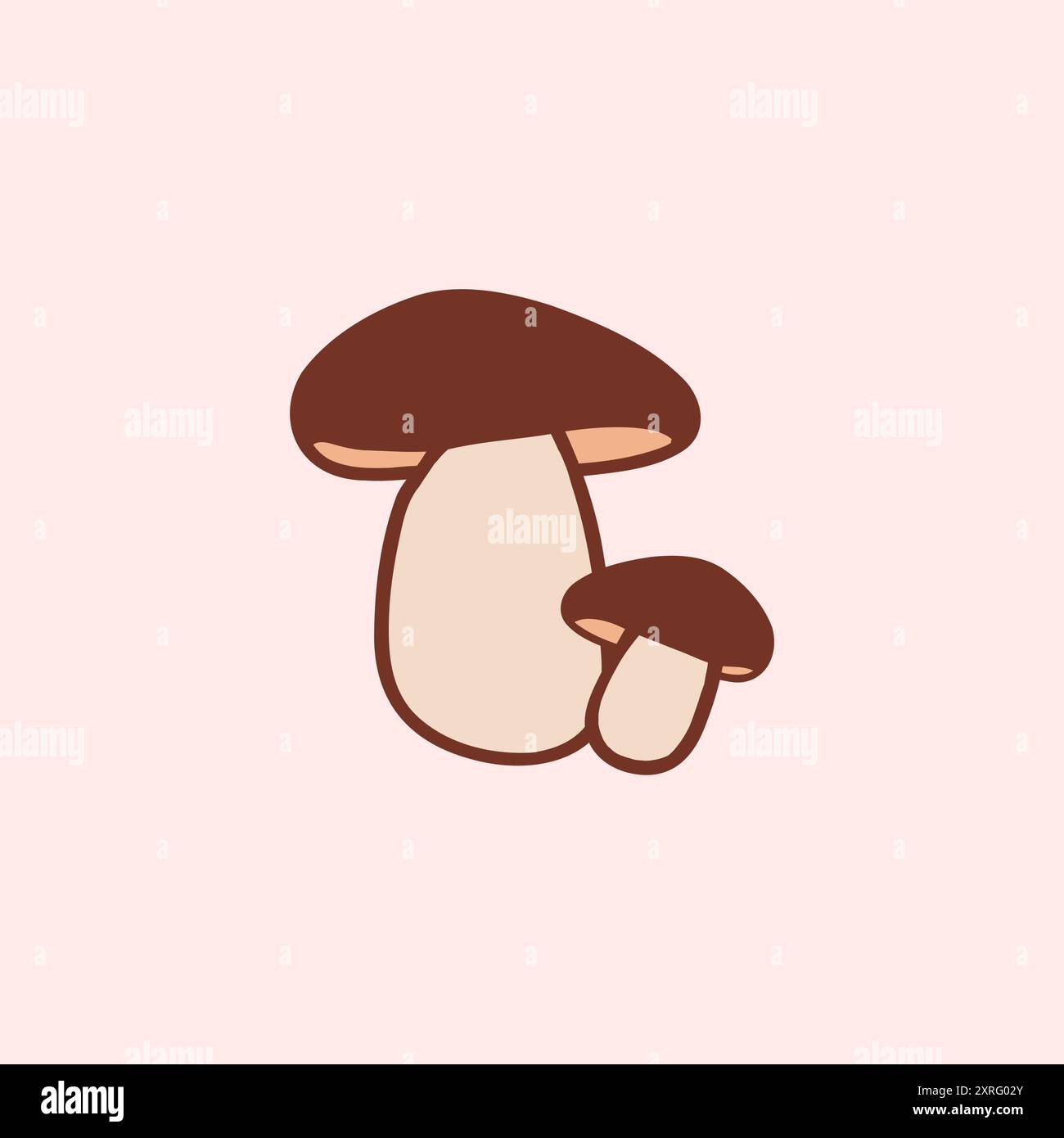 Cute illustration of two mushrooms on a pastel pink background Stock ...