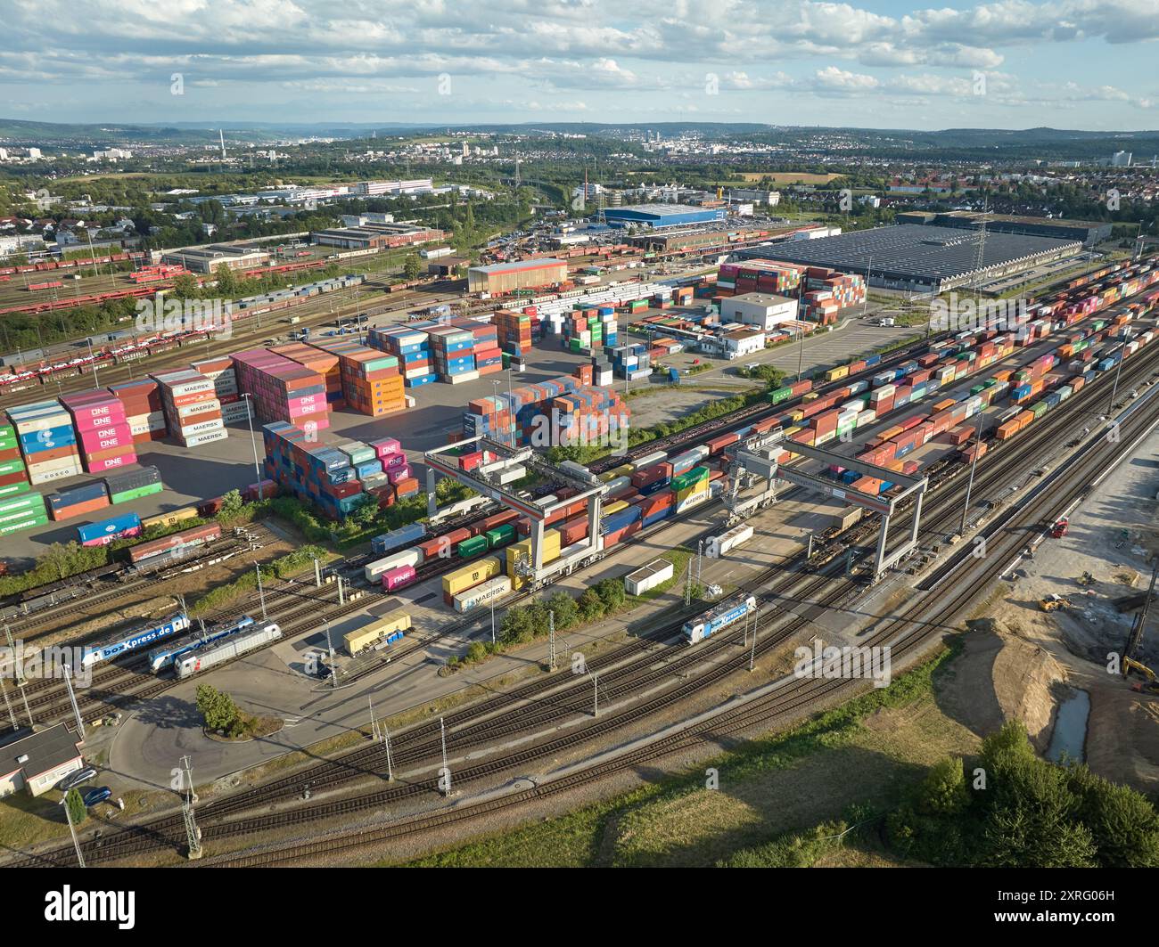 aerial view of a busy railroad container terminal next to Stuttgart ...