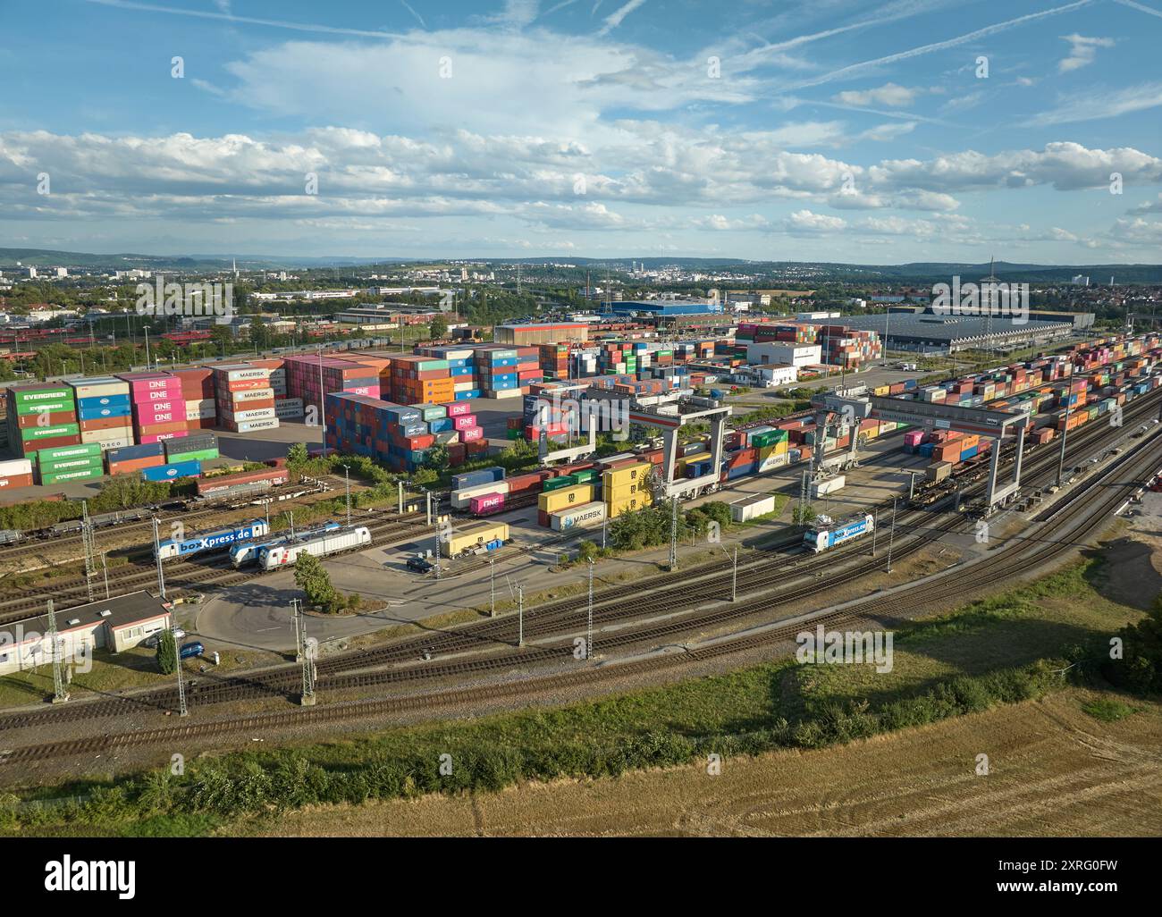 aerial view of a busy railroad container terminal next to Stuttgart ...