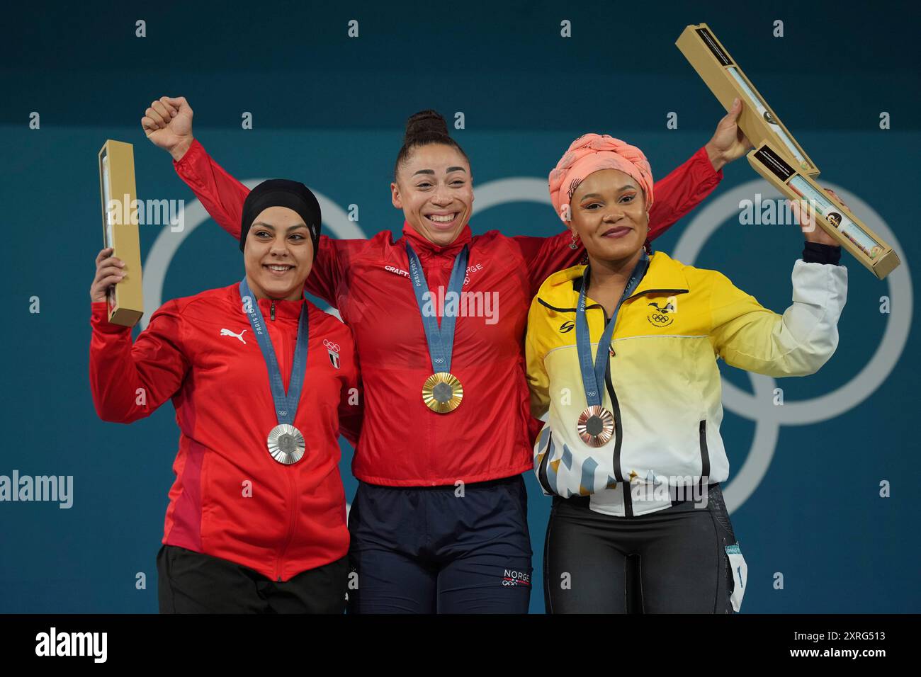Medalists, from left to right, Sara Ahmed of Egypt, silver, Solfrid ...