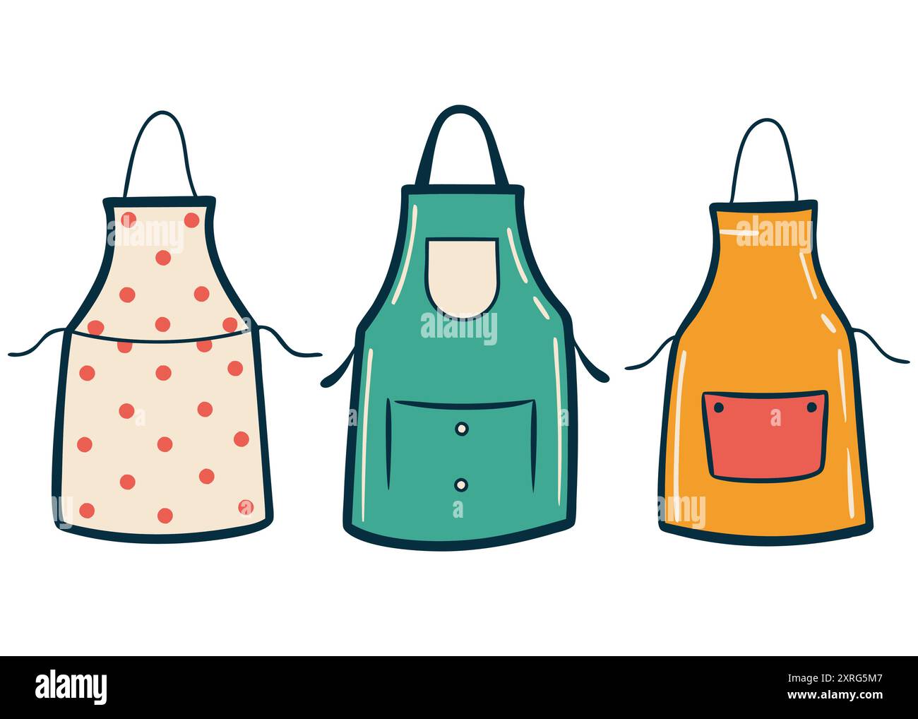 Set of hand drawn kitchen aprons. Cartoon style vector illustration ...