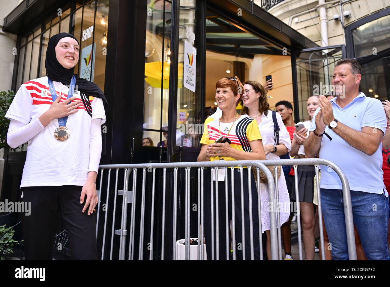 Paris, France. 10th Aug, 2024. Belgian taekwondoka Sarah Chaari, winner ...