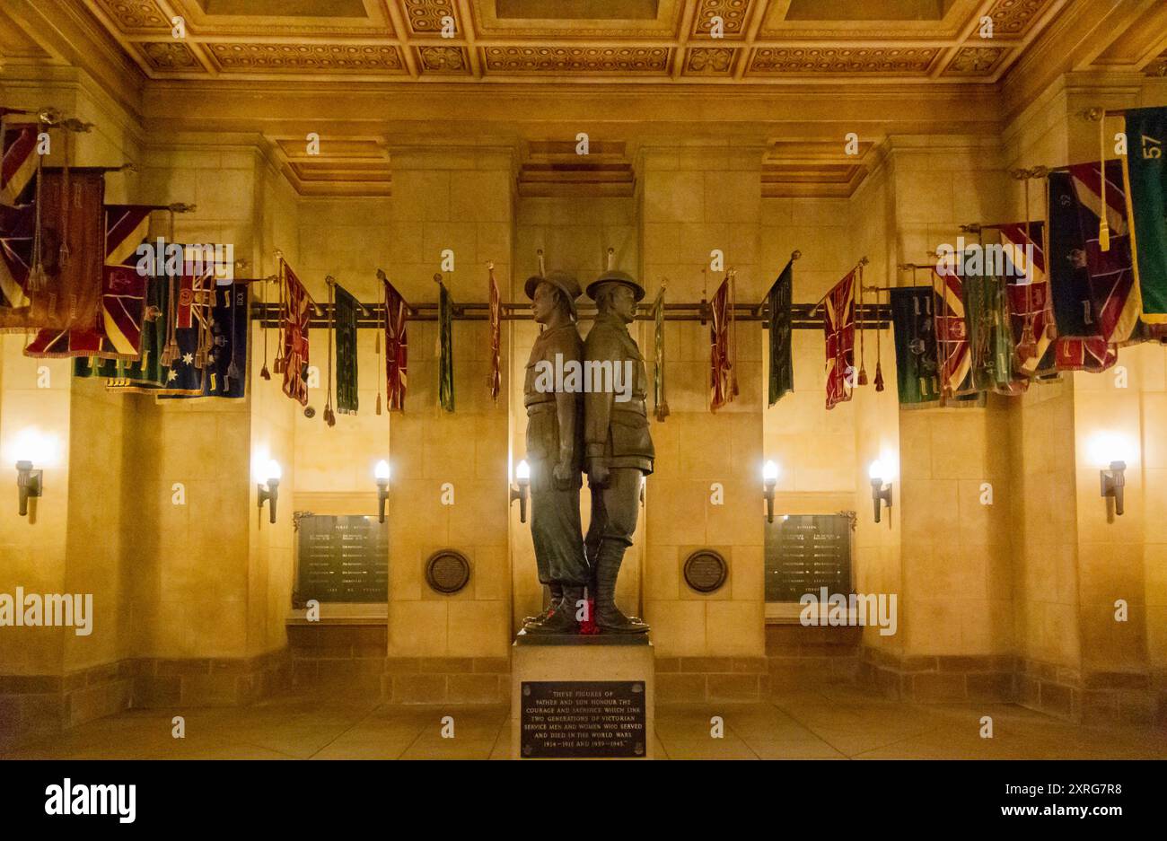 Father and Son statue in the Crypt of The Shrine of Remembrance war ...