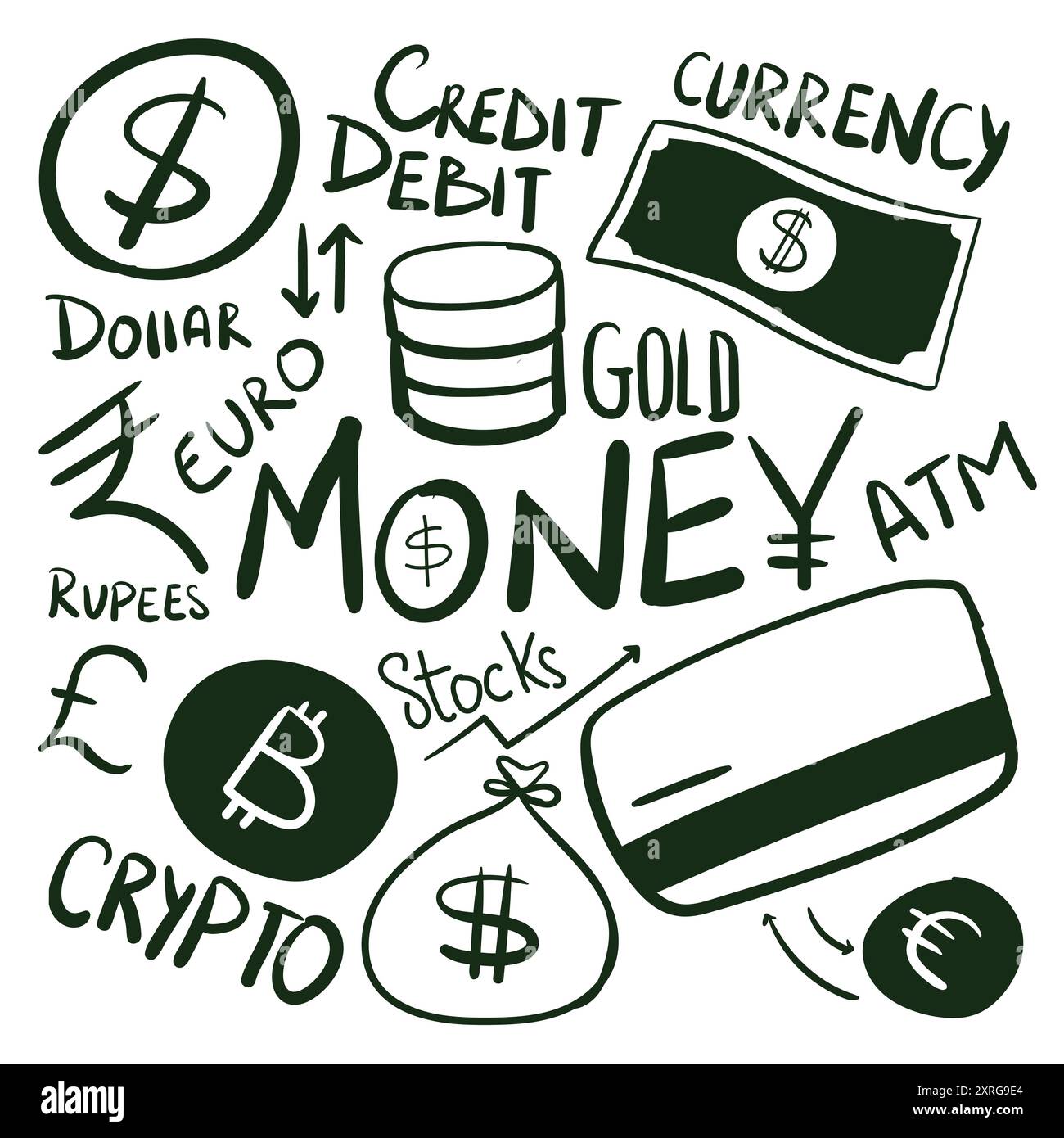 Hand drawn money scribbles. currency drawing doodles vectors. money ...