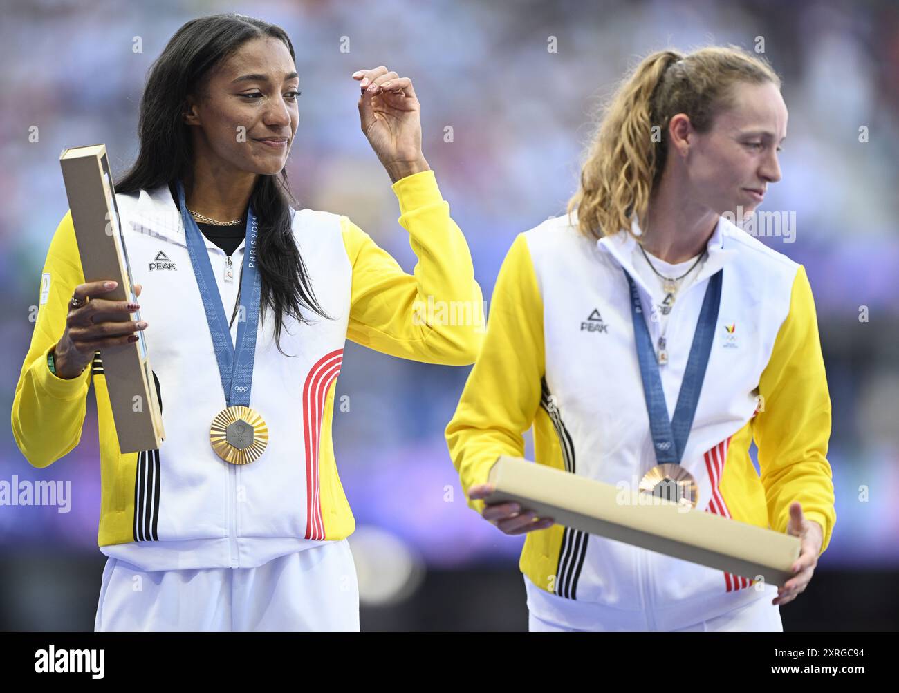 Paris, France. 10th Aug, 2024. Belgian athlete Nafissatou Thiam, winner of the gold medal and ...