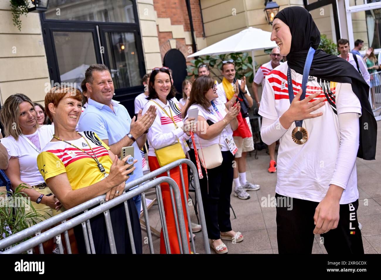 Paris, France. 10th Aug, 2024. Belgian taekwondoka Sarah Chaari, winner ...