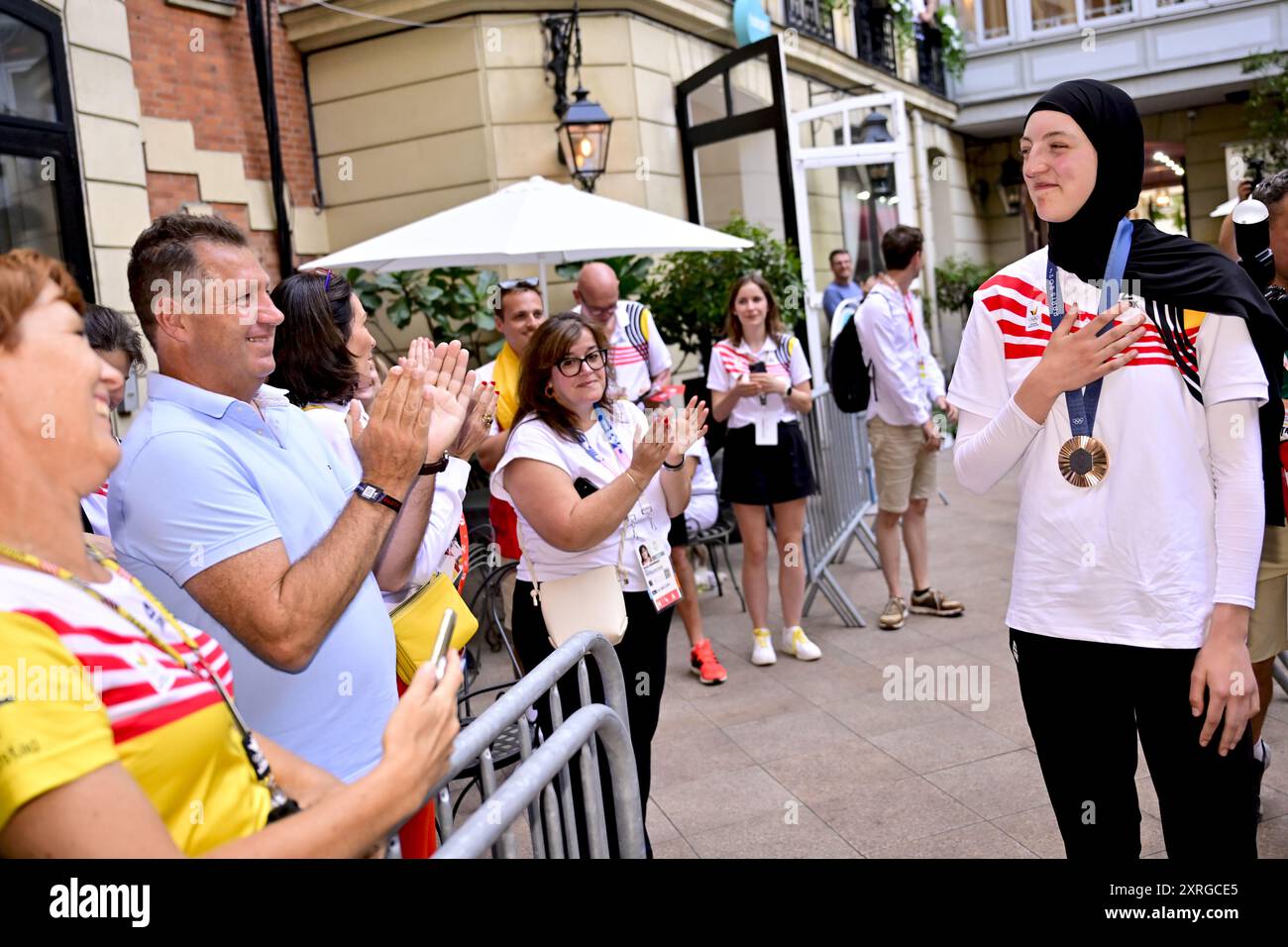 Paris, France. 10th Aug, 2024. Belgian taekwondoka Sarah Chaari, winner ...