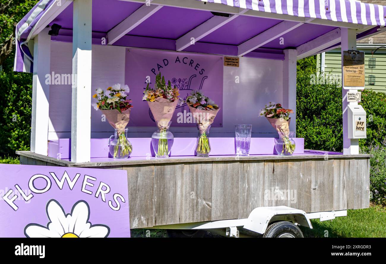 road side farm stand selling flowers on the north fork Stock Photo - Alamy