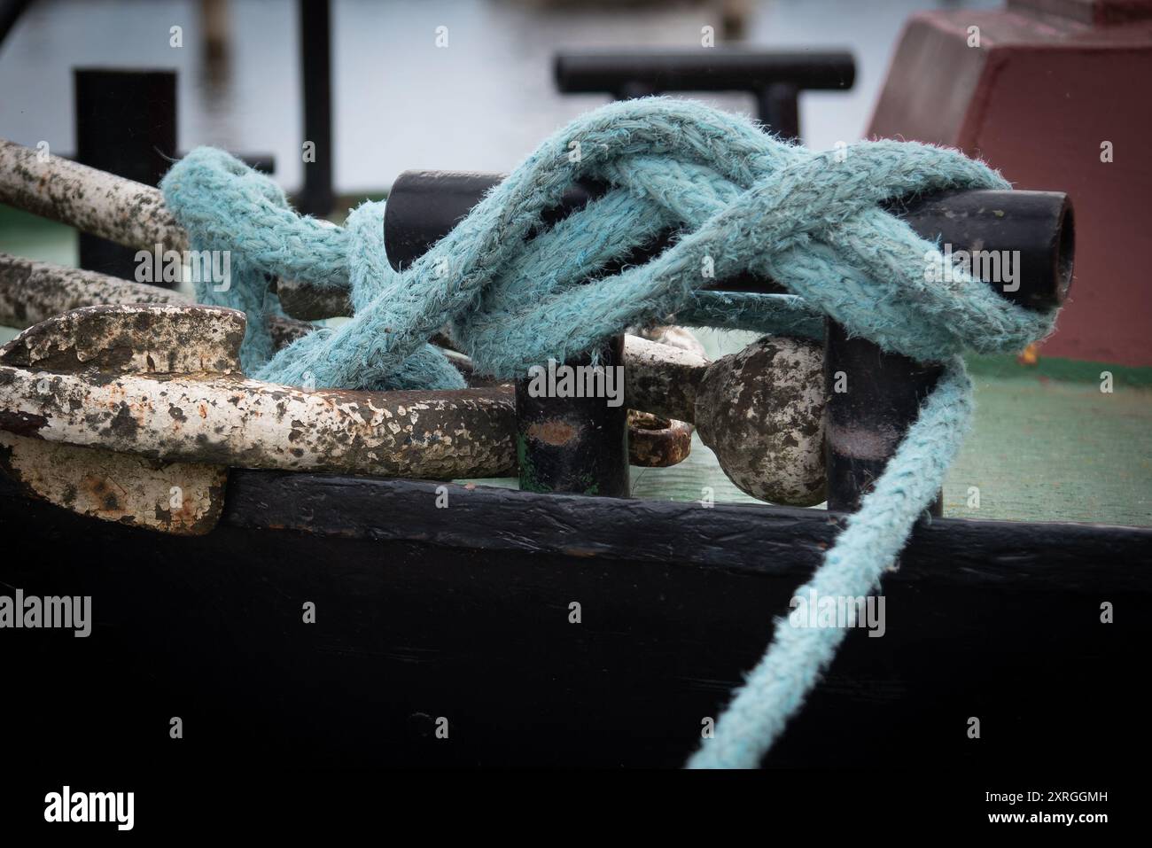 Twisted ship mooring strong rope for securing fishing boats Stock Photo ...