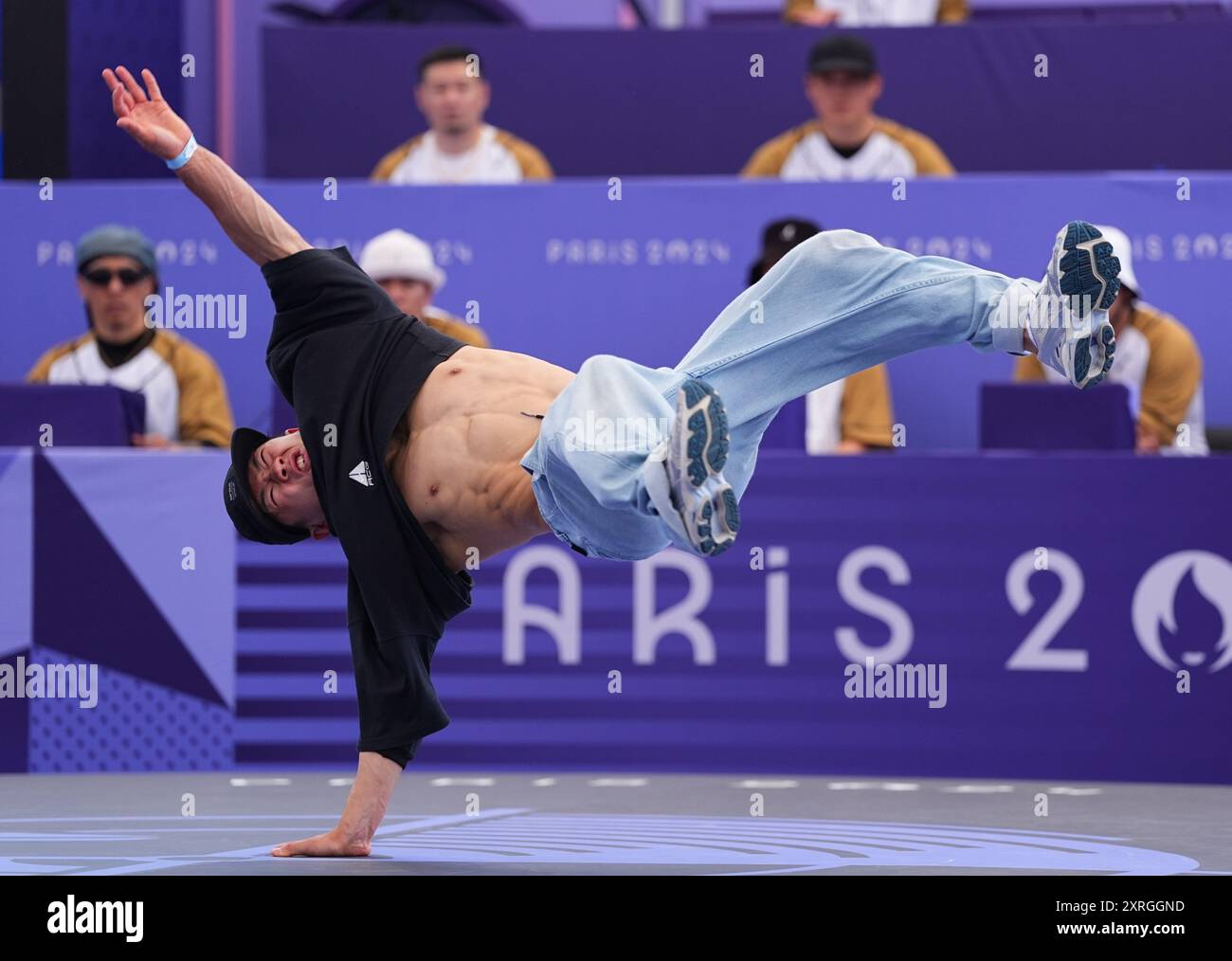 Hiro10 (Japan) competes during the B-Boys Round Robin Group A fight ...