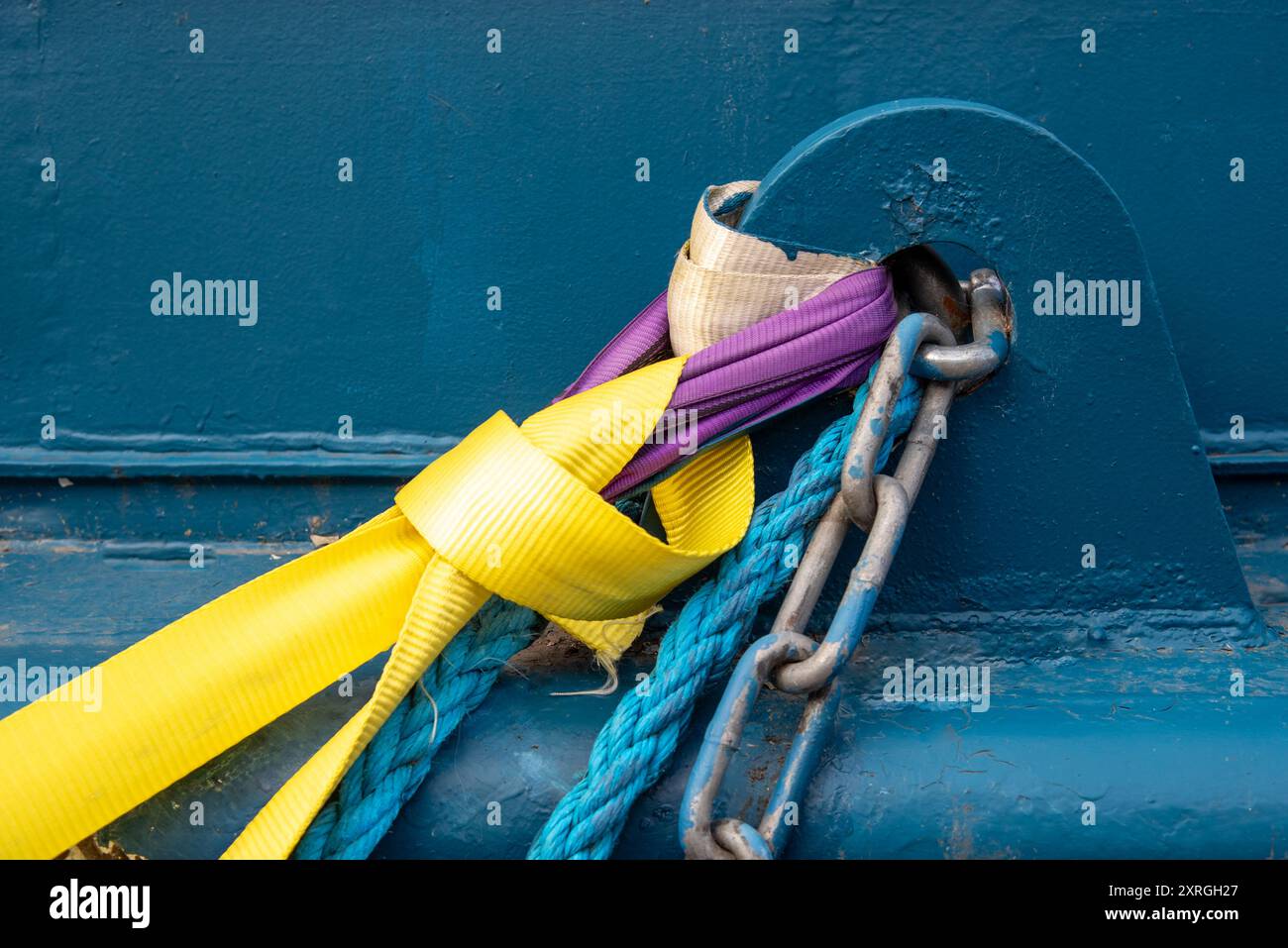 Twisted ship mooring strong rope for securing fishing boats Stock Photo ...