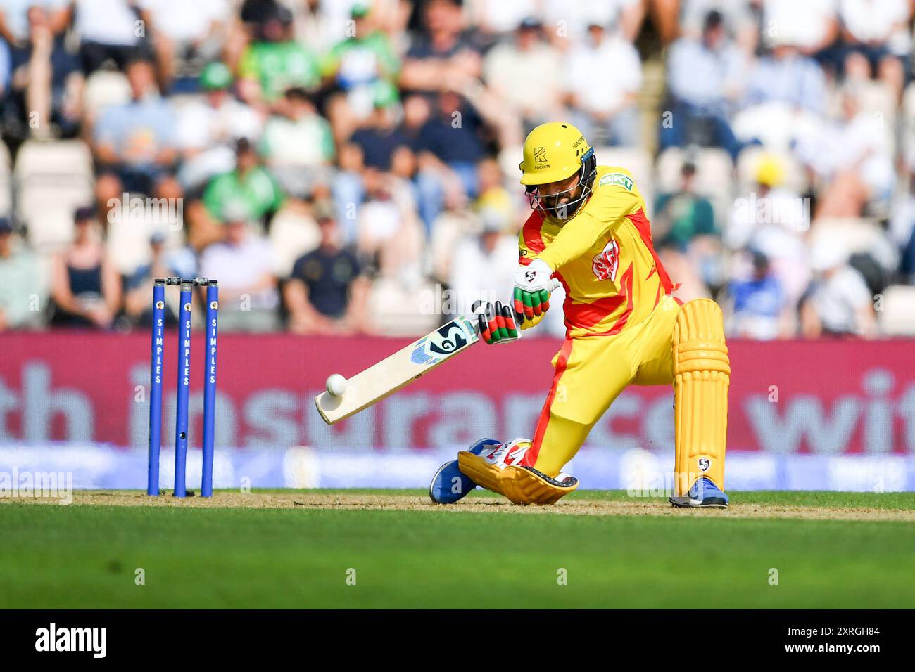 Southampton, UK. 10 August 2024. Rashid Khan of Trent Rockets batting ...