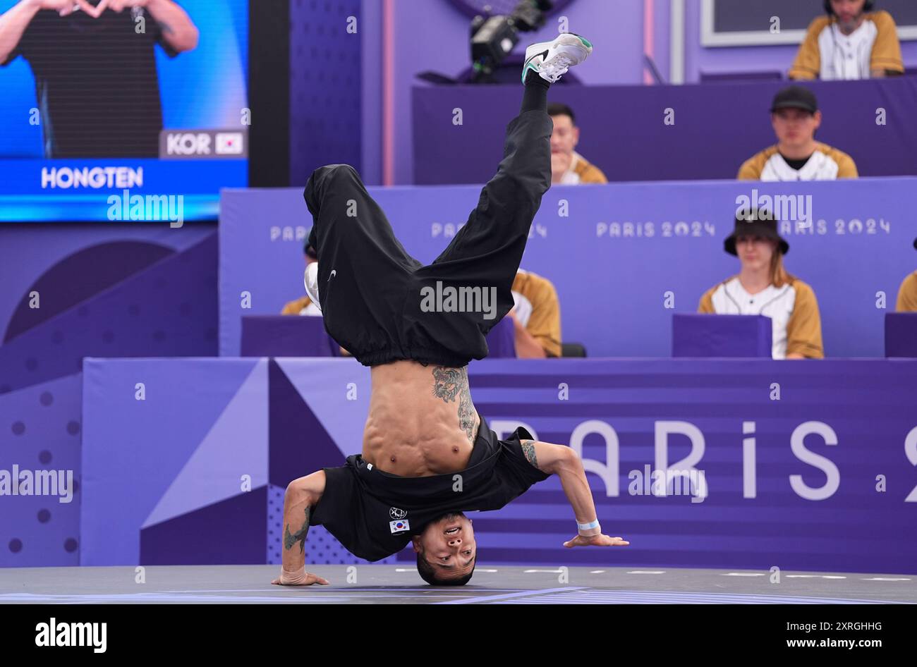 Hongten (Republic of Korea) competes during the B-Boys Round Robin ...