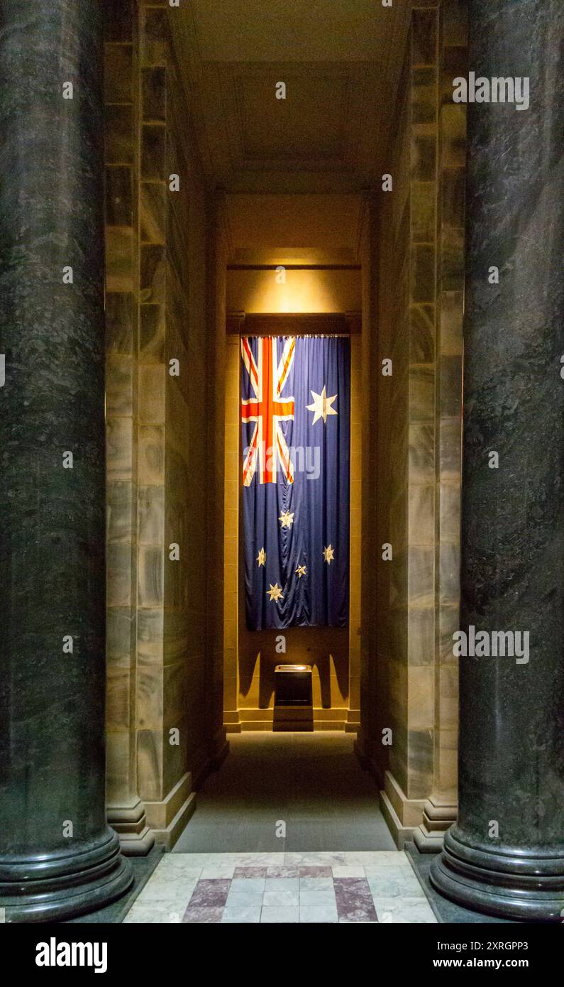 Australian flag in The Sanctuary inside the Shrine of Remembrance ...