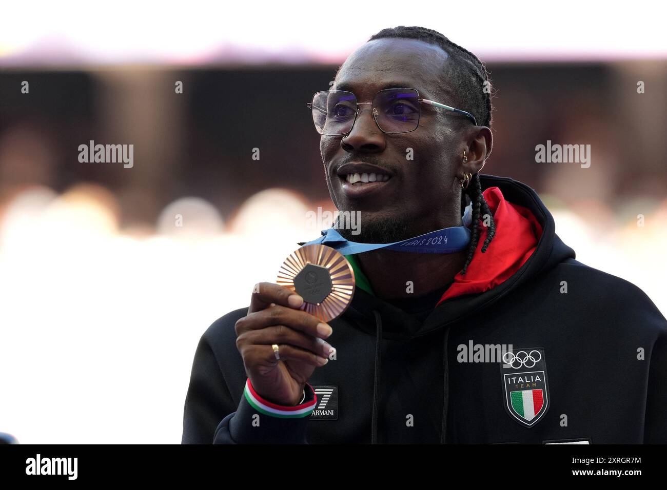 Parigi, Italia. 10th Aug, 2024. Men's triple jump bronze medalist, Andy ...