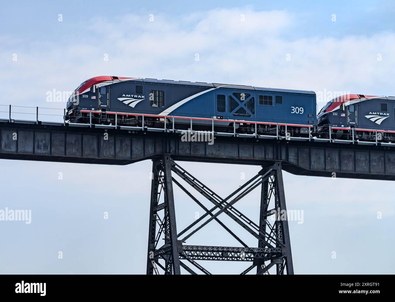 Siemens Charger ALC-42 diesel electric locomotives lead Amtrak's westbound Empire Builder ...