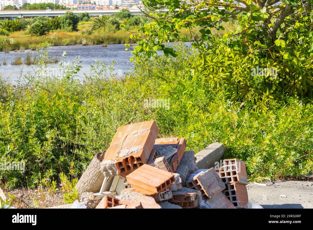 Pile of abandoned bricks polluting the environment in the urban ...