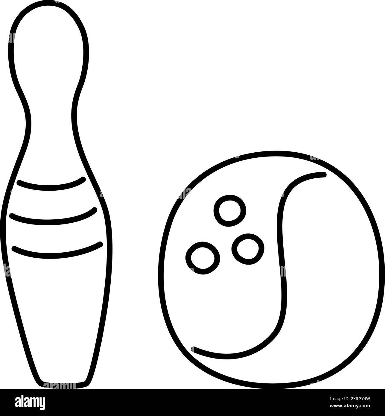 Black outline of a pin and a bowling ball drawn by hand. Sports icon on ...