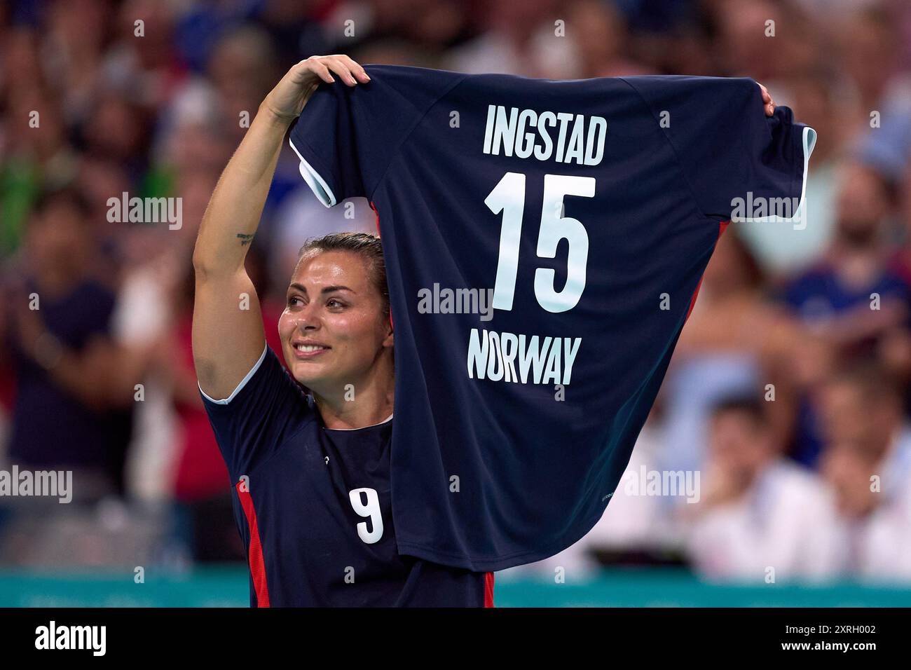 Lille, France. 10th Aug, 2024. Nora Moerk of Norway shows the jersey of ...