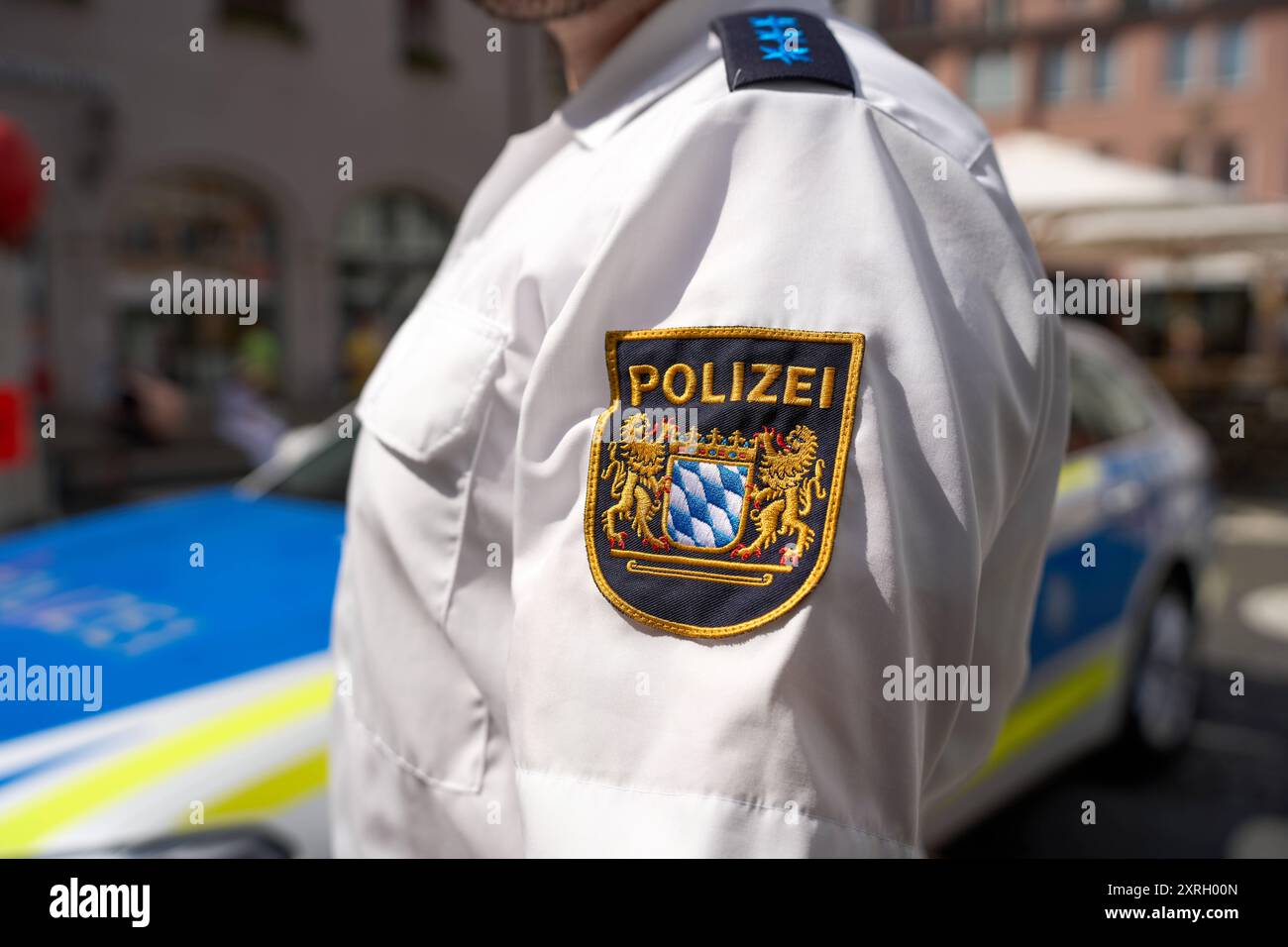 Augsburg, Bavaria, Germany - August 10, 2024: A Bavarian police officer ...