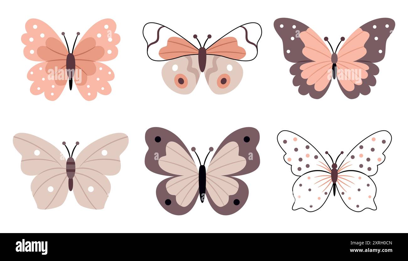 Set of butterflies in scandinavian, boho, minimalist style in beige ...