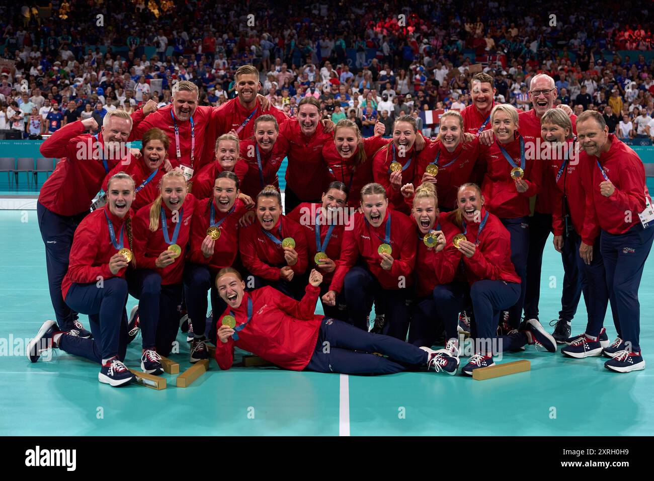 Lille, France. 10th Aug, 2024. Gold medalists team Norway pose for ...